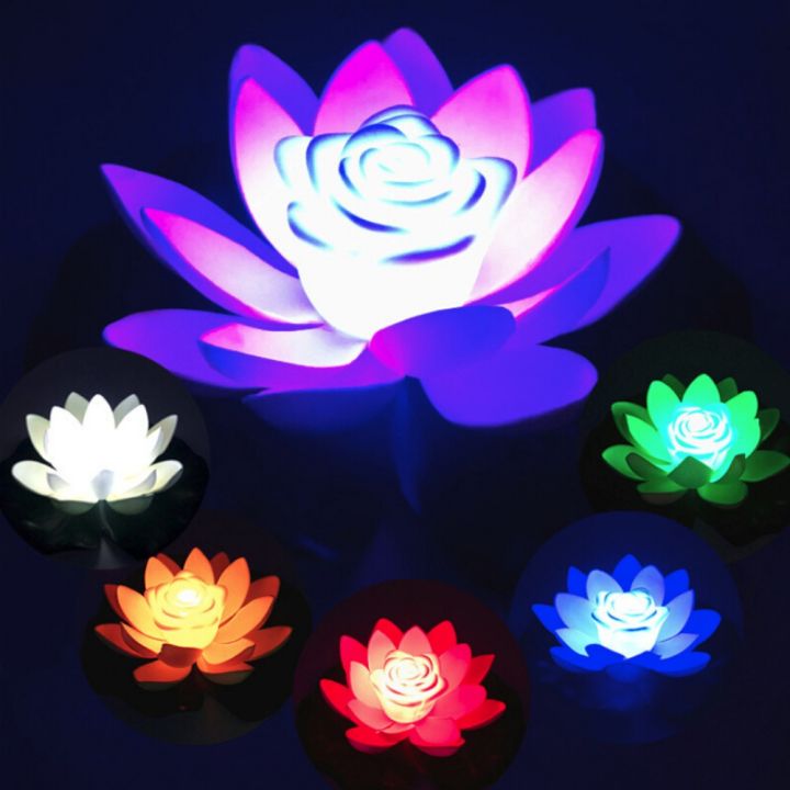 LED Flower Artificial Lotus Shape Floating Fountain Pond Garden Pool ...