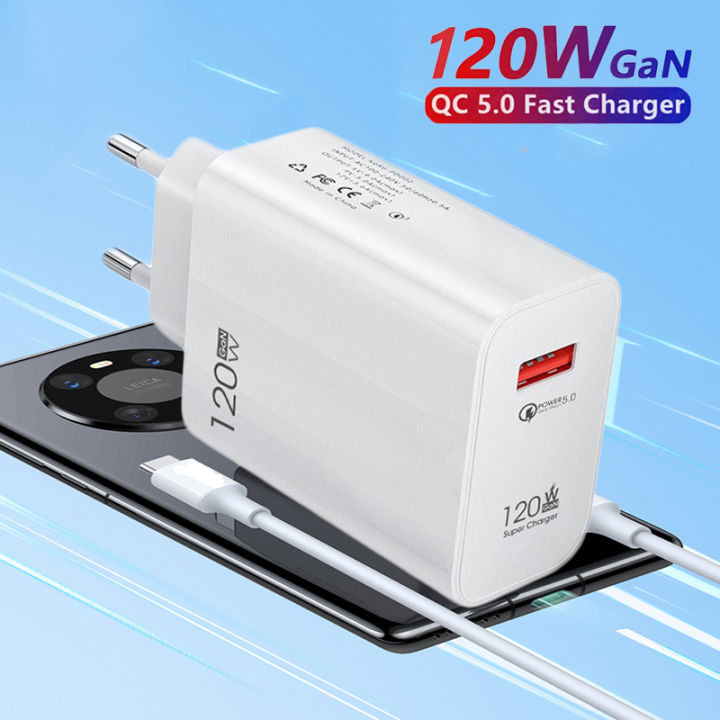 120W QC5.0 Fast Charger Quick Charging Adapter Type-C Cable For Huawei ...