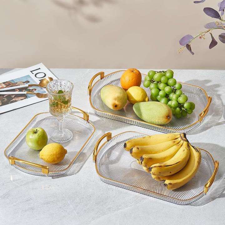 Luxury Plastic Serving Tray with Gold Handle for Home Kitchen Dining ...