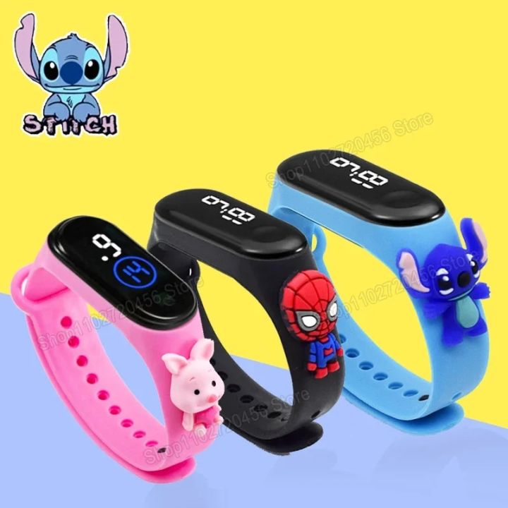 【New Trend】Disney Stitch LED Waterproof Kids Digital Watch Spiderman ...