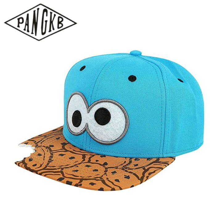 PANGKB Brand Difuzed Cap Cartoon Big Eyes Cookie Bite Blue Snapback Hat ...