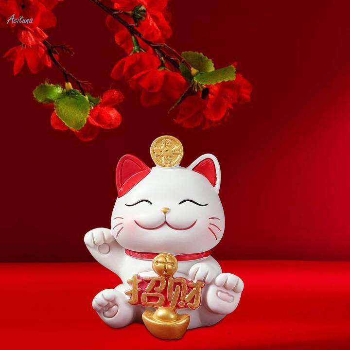 Lucky Cat Figurine Desktop Ornament for Living Room Spring Festival ...