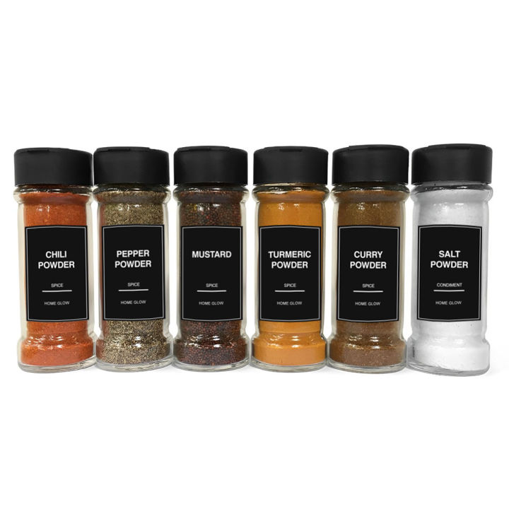 110g Seasoning Jars Salt and Pepper Shaker Label Glass Spice Containers ...
