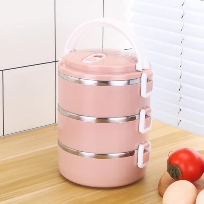 Stainless Steel 2100 ml 3-Level Thermos Lunch Box, Stackable and Leak ...