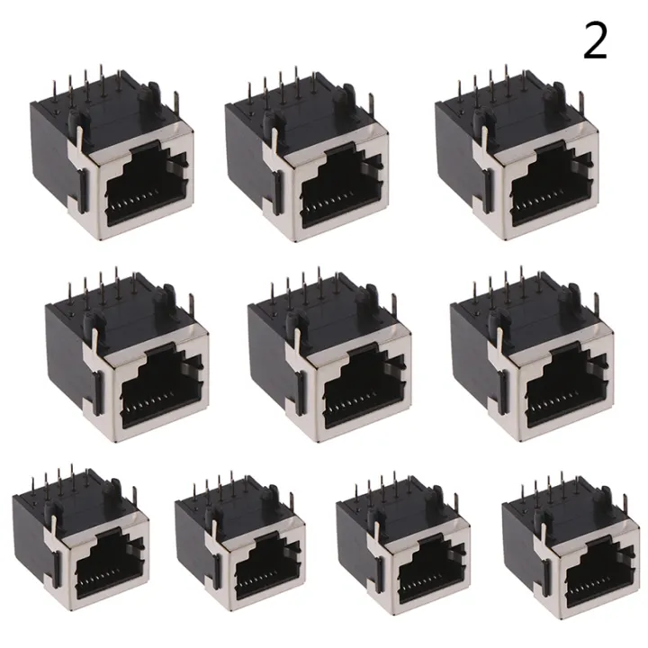 10PCS RJ45 Metal 8 Pin Female PCB Right Angle Board Jack Connector 8P8C ...