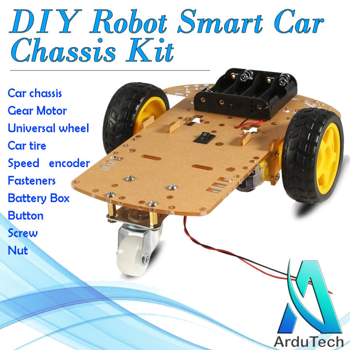 Arduino DIY Robot Smart Car Chassis Kit with Speed Encoder Wheels and Battery Box 2 Wheels + 2 ...