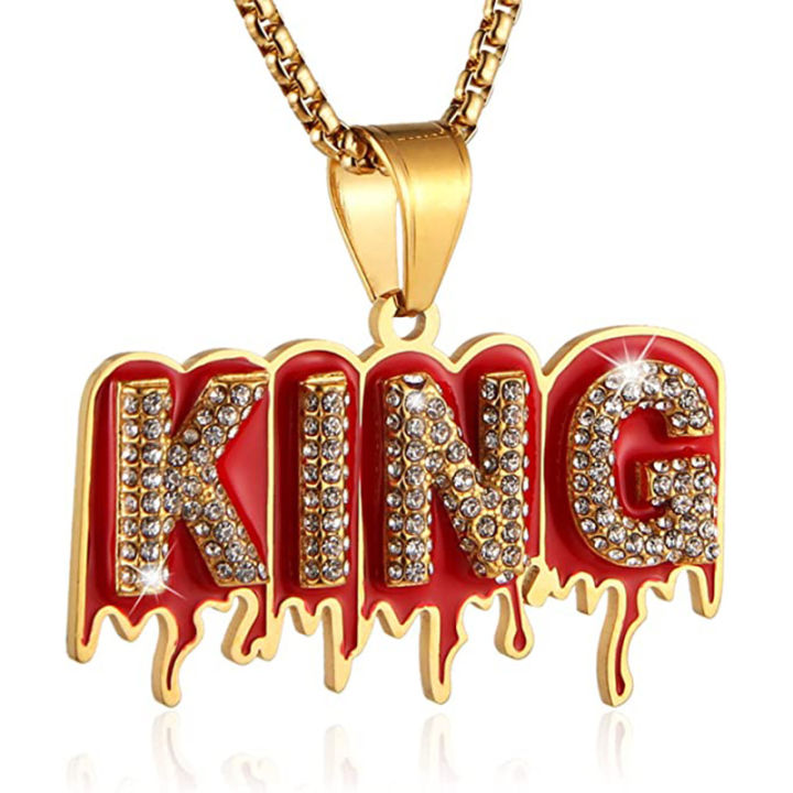【IKE】Iced Out Bling Letter Pendant Necklaces Rapper Gold Color ...