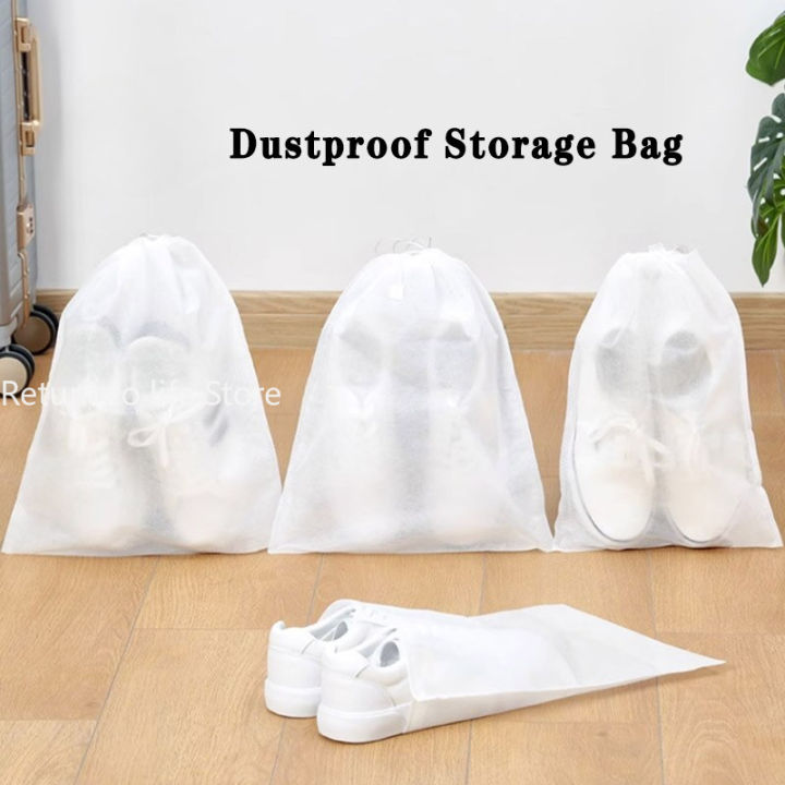 【HOT】 Shoe Dust Covers Non-Woven Dustproof Drawstring Clear Storage Bag ...