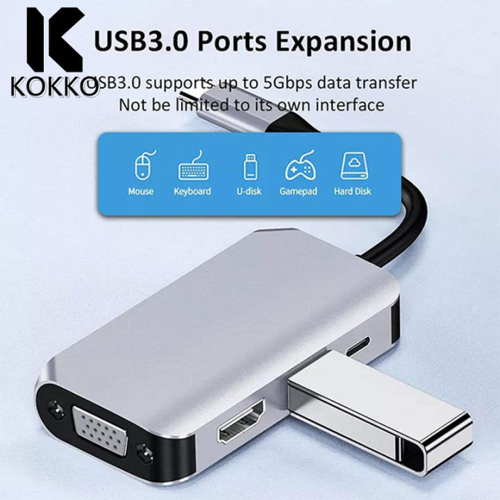 KOKKO 4 In 1 USB Type-C Hub Splitter HD Multimedia Interface VGA ...