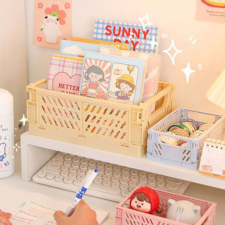 Collapsible Crate Plastic Folding Storage Box Basket Utility Cosmetic ...