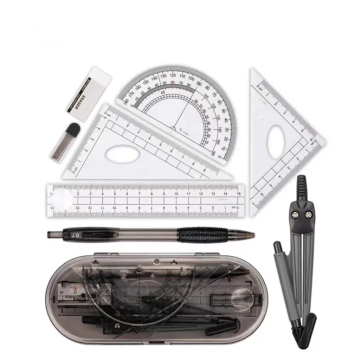 Math Geometry Kit Set 8PCS Student Supplies with Shatterproof Storage ...