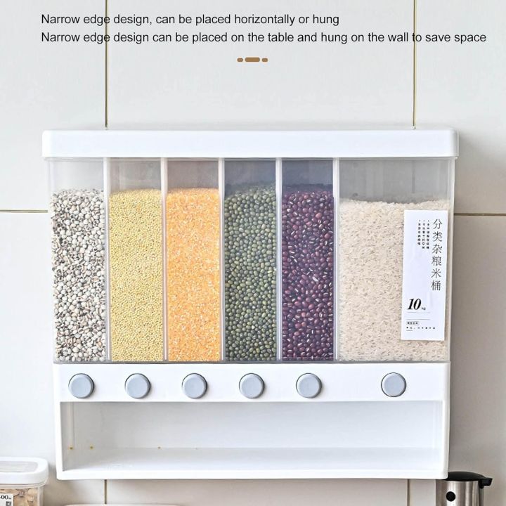 Wall Mounted Dry Rice Food Container Seperate Kitchen Storage Box for ...