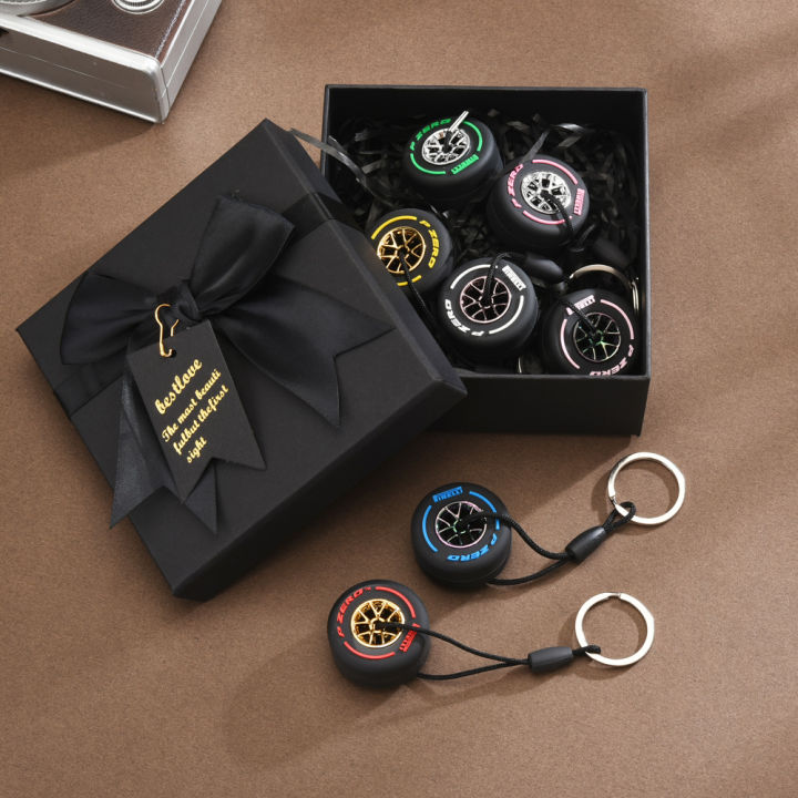 Gift Box + 7 color F1 Tire Keychains Charm Luxury Racing Type Tire ...