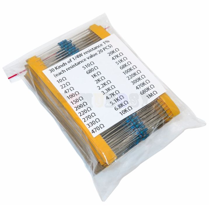 600pcs Metal film Resistor Pack 600pcs/set 30 Kinds 1/4W 0.25W ...