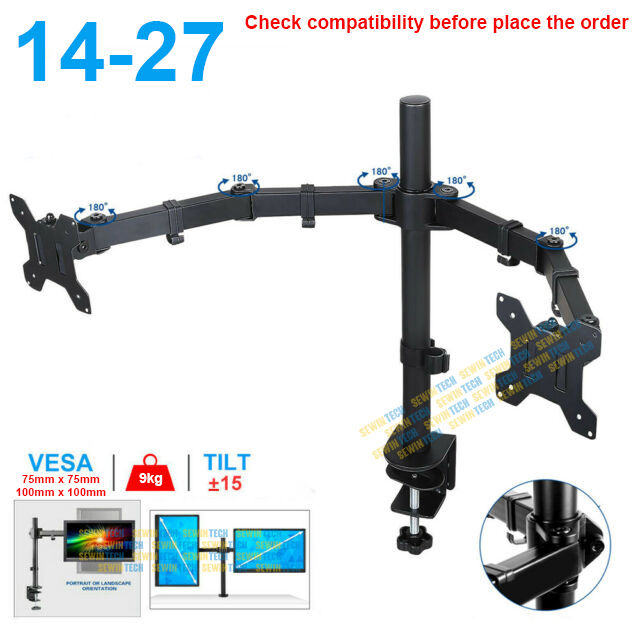 Dual Monitor Table Bracket Holder Stand 10"-30" Desktop Clamping Full ...