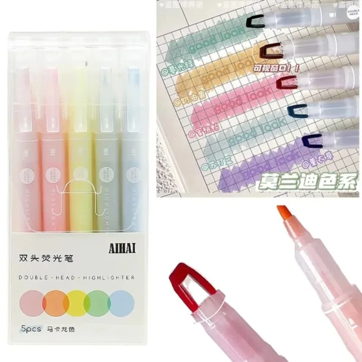 5 Colors/Set High Quality Double Unique Window Tip Highlighter Pen ...