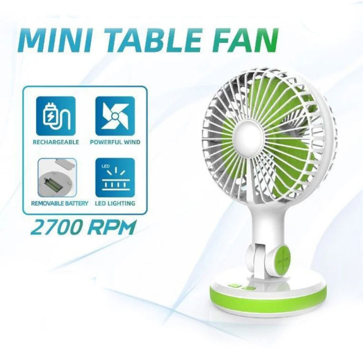 JL-8201 RECHARGEABLE MINI TABLE FAN WITH LED LIGHT 3 Blade Table Fan ...
