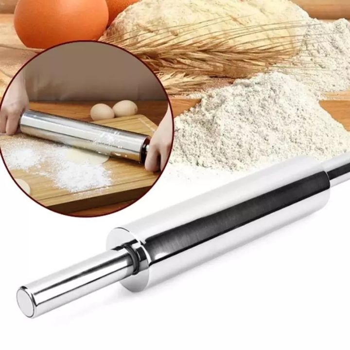 Stainless Steel Rolling Pin Non-stick Pastry Dough Roller Kitchen ...