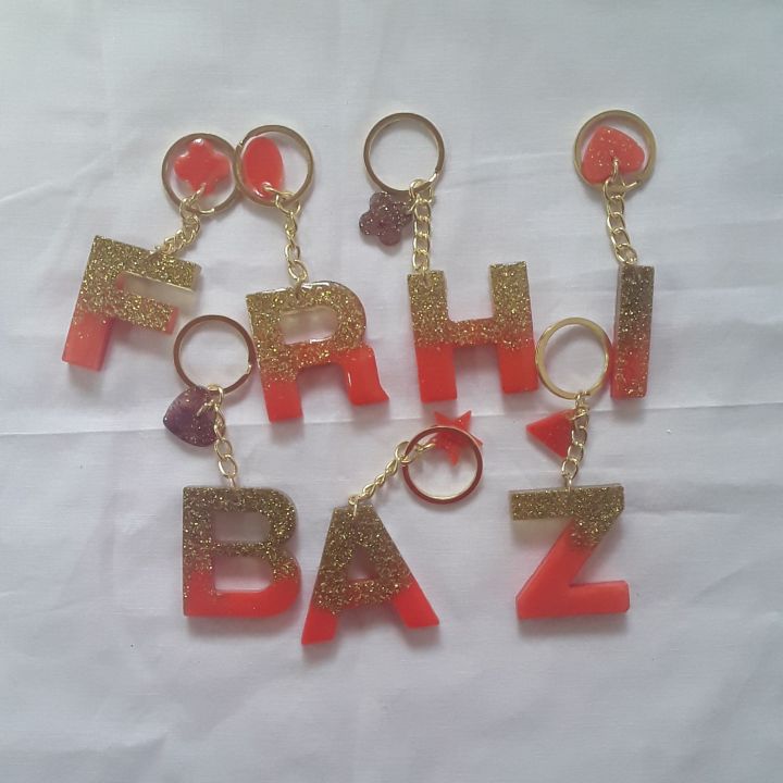 Epoxy Resin Key Tags- Crystal clear epoxy resin - Gold and Orange ...