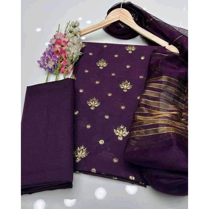 COTTON RAW SILK EMOBRIDED SHIRT COTTON NET DUPATTA WITH BORDER COTTON ...