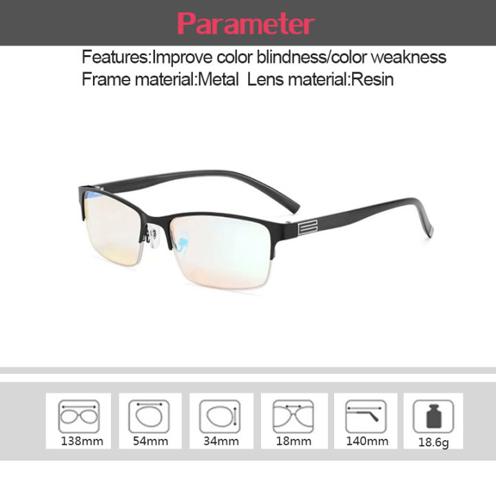 Elegant red green color blind glasses fashion durable metal half RIM ...