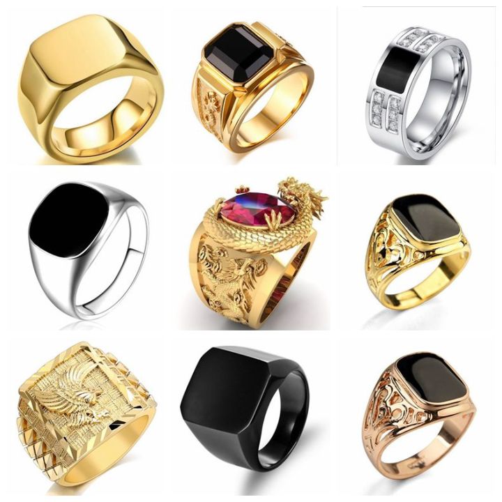 Signet Square Finger Rings For Men Punk Style Collection Gold Color ...