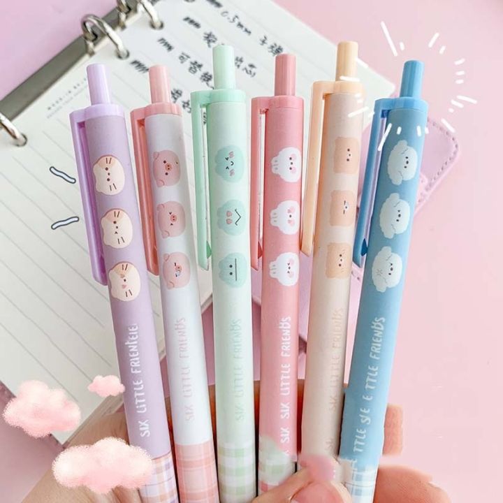 Cute Kawaii Animals Press Pen Six Little Friends 0.5mm Black Ink Gel ...