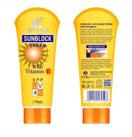 Roushun Brand Quality Sun Block Cream With Vitamin E - Spf Uv 40 180Ml ...