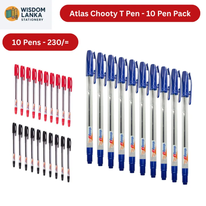 Atlas Chooty T Pen Blue Black Red Color - 10 Pens | Daraz.lk