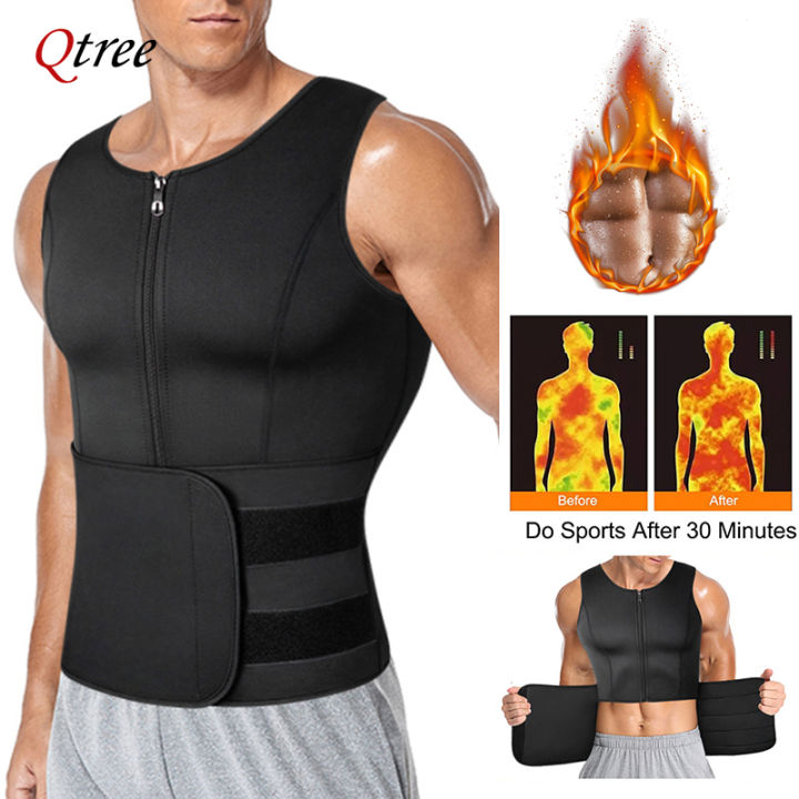 Qtree Men Body Shaper Waist Trainer Vest Slimming Sauna Sweat Jacket ...
