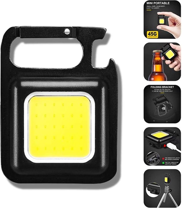 COB Mini Flashlight Portable Keychain LED Work Light USB Rechargeable ...