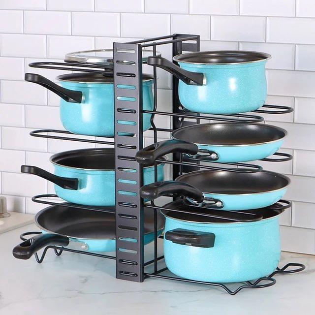 Pot and Pan Rack Organizer: 8 Tiers Pot Lid Holders & Pan Rack Cookware ...