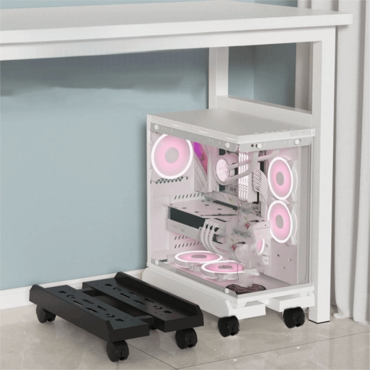 Practical Black White Ventilated PC Rack Adjustable Lockable Computer ...