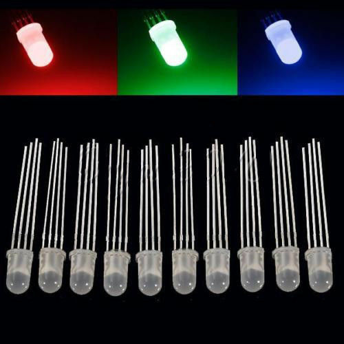10pcs 5mm RGB LED Common Cathode Tri-Color Emitting Diodes Diffused ...