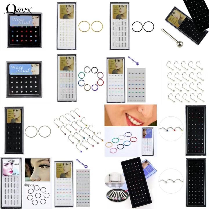20/40/60pc/set Surgical Steel Nose Ring Pack Indian Nose Pin Nose ...