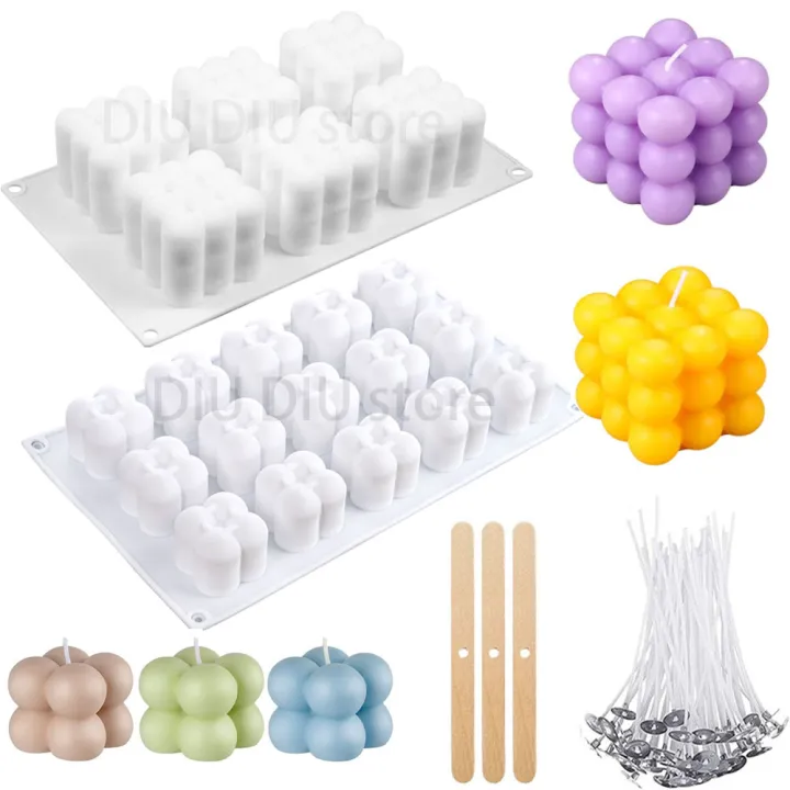 3d Bubble Cube Silicone Candle Mold Set Diy Handmade Aromath Soap Epoxy ...
