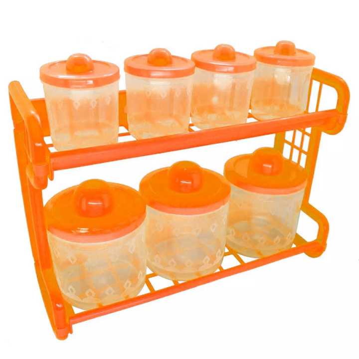 Mercury Kitchen Set Organizer Plastic Spice Containers With Rack - 7Pcs ...