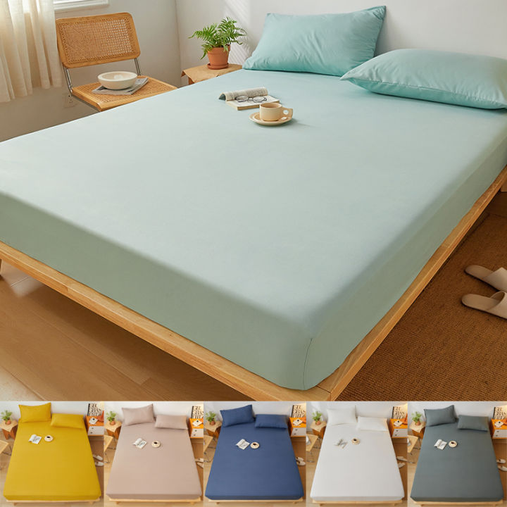 Cotton Fitted Sheet Soild Color with Elastic Band Non Slip Adjustable ...