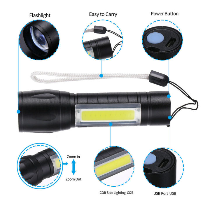 3 Mode Rechargeable Mini LED Torch Light Pocket Size XPE-COB High Power ...