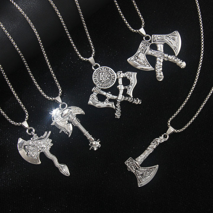 Must-have】Stainless steel necklace accessories domineering double axe ...