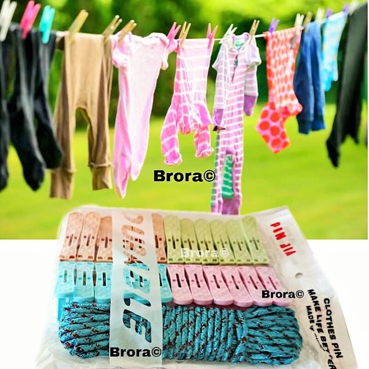 Set Of Cloth Pegs With Nylon Rope Clothesline Cloth Hanging, Drying ...