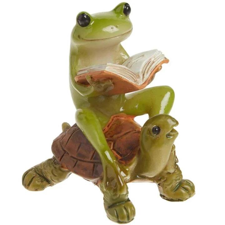 Miniature Fairy Garden Figure Terrarium Frog Reading Book on Turtle ...
