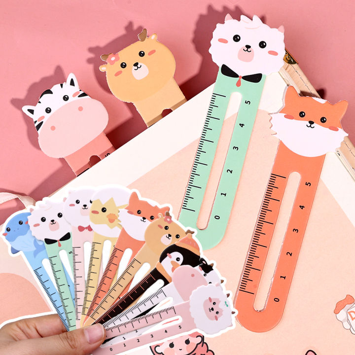 50Pcs/pack Cartoon Animal Bookmark Cute Bear Kitten Student Ruler ...