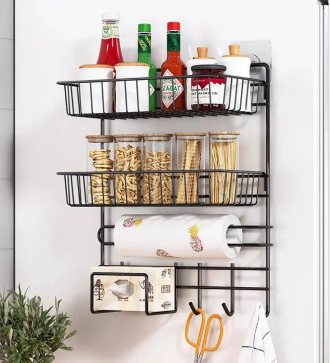 Multipurpose Kitchen Paper Condiment Rack Hanging Shelf 4 Levels Black ...