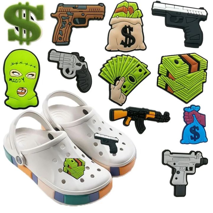 【hot】 1Pcs Banknotes Croc Charms Gun Croc Jeans Adults Shoe Accessories ...