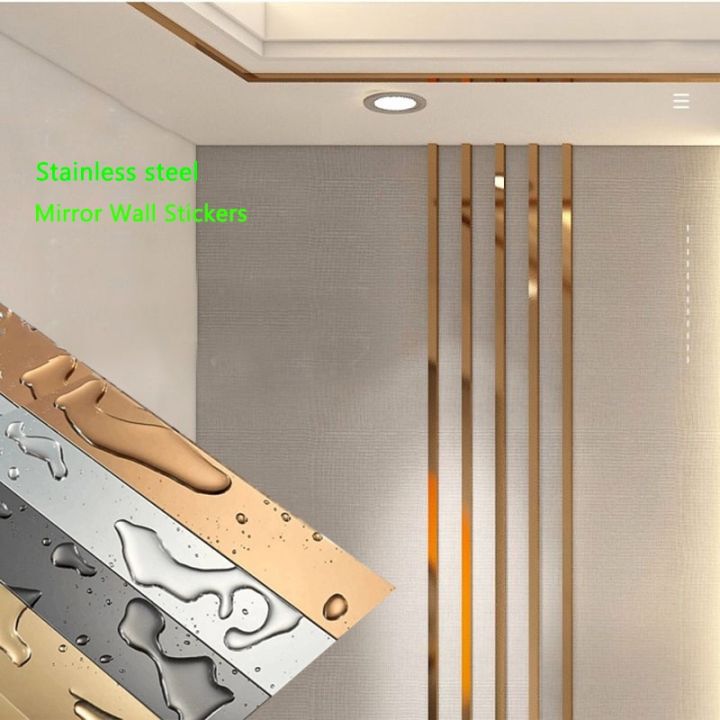 1 Roll Gold Wall Sticker Stainless Steel Flat Decorative Lines Titanium ...