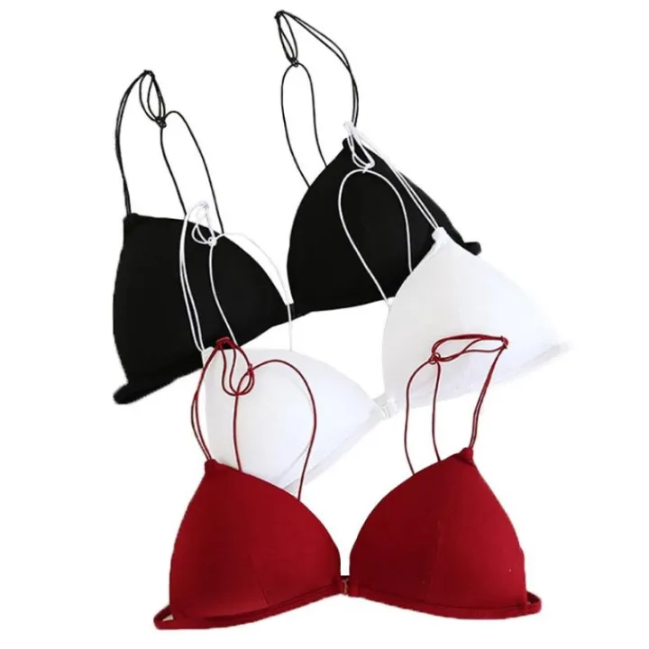 Women Bralette Front Closure French Style Cotton Bra Girls Triangle Cup ...