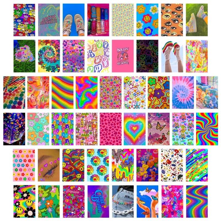 50Pcs Bright Aesthetic Collage Wall Kits Bright-Warm Color Poster ...