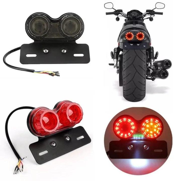 Motorcycle 12V LED Stop Tail Light Brake Tail Light Retro Double Round ...