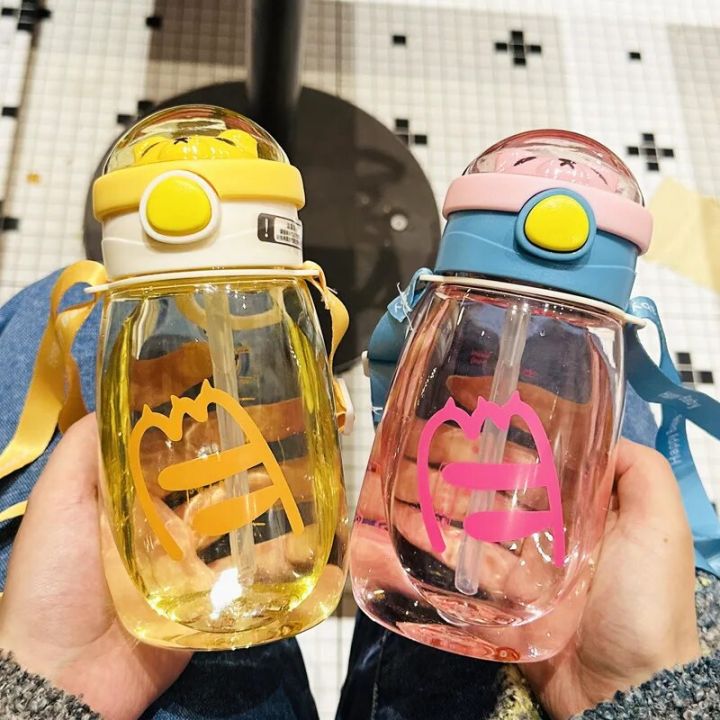 Children's Cute Water Bottle Kawaii Plastic Cup with Lid Girl Cartoon Portable Student School ...